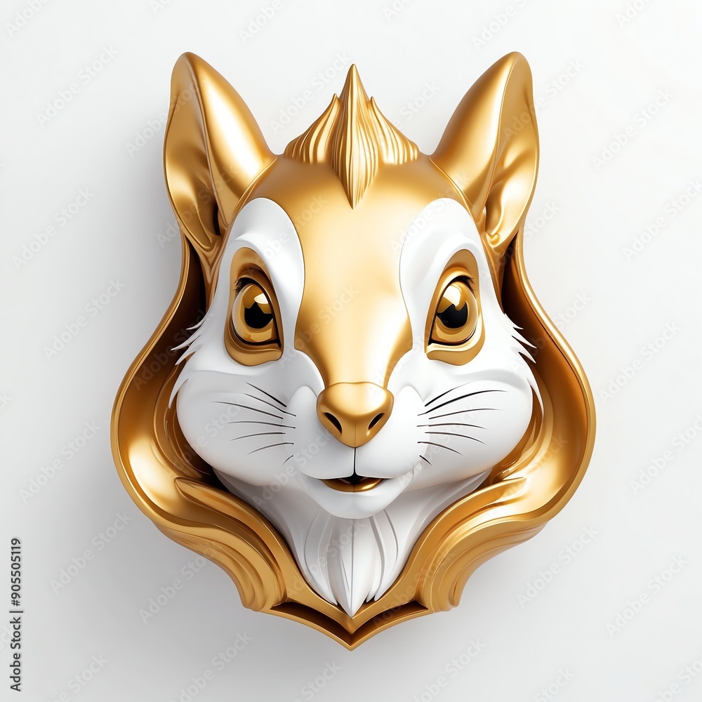 gold squirrel head 3d art logo in plain white background 435 Stock ...