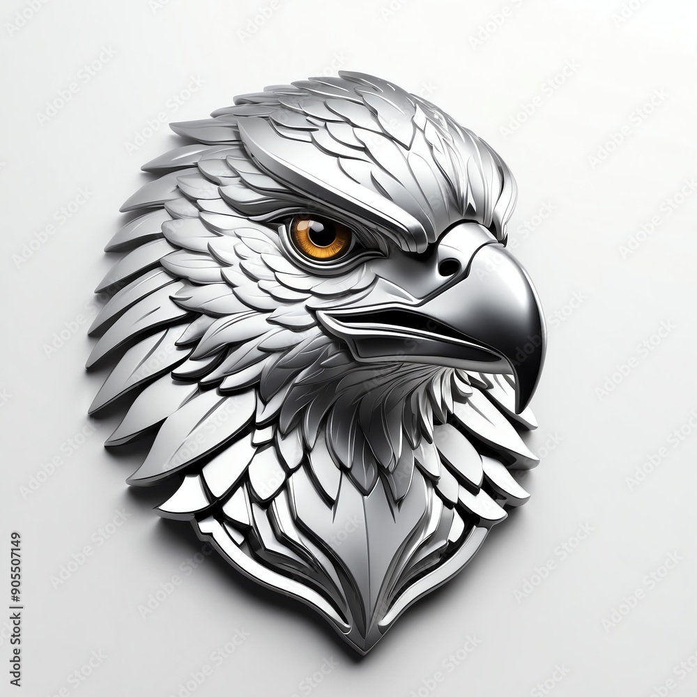 silver falcon head 3d art logo in plain white background 531 Stock ...