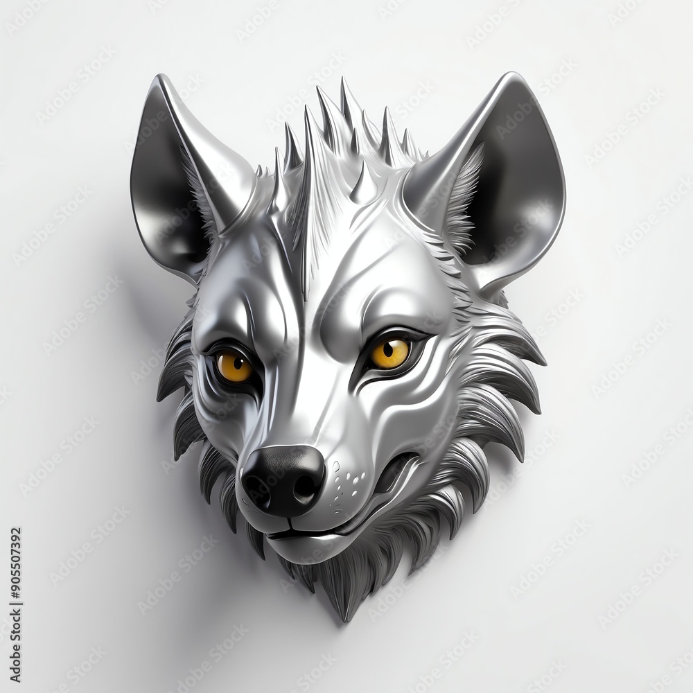 silver hyena head 3d art logo in plain white background 567 Stock ...