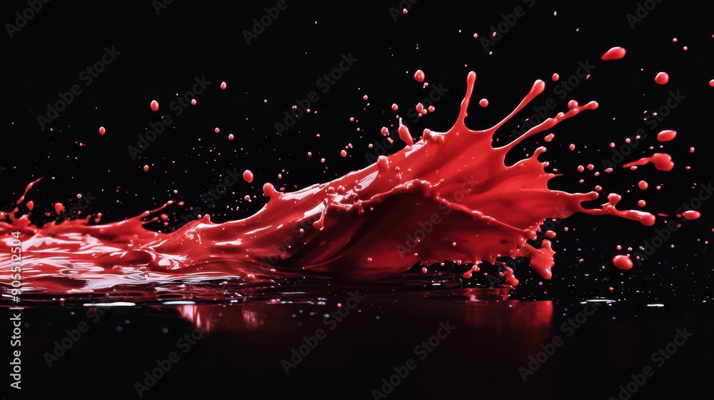 Dramatic red ink splash on a black background, resembling blood ...