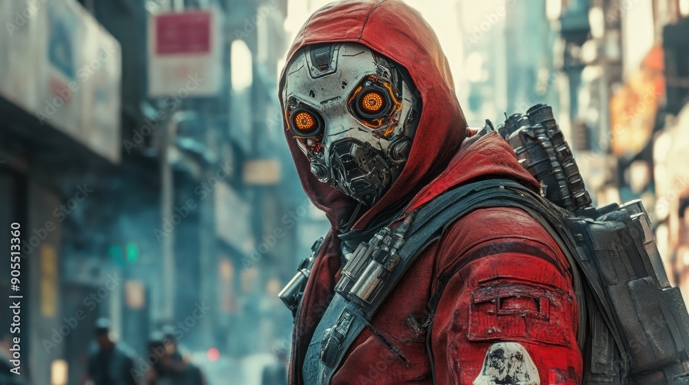 Cybernetically enhanced gang member in a biopunk setting, blending ...