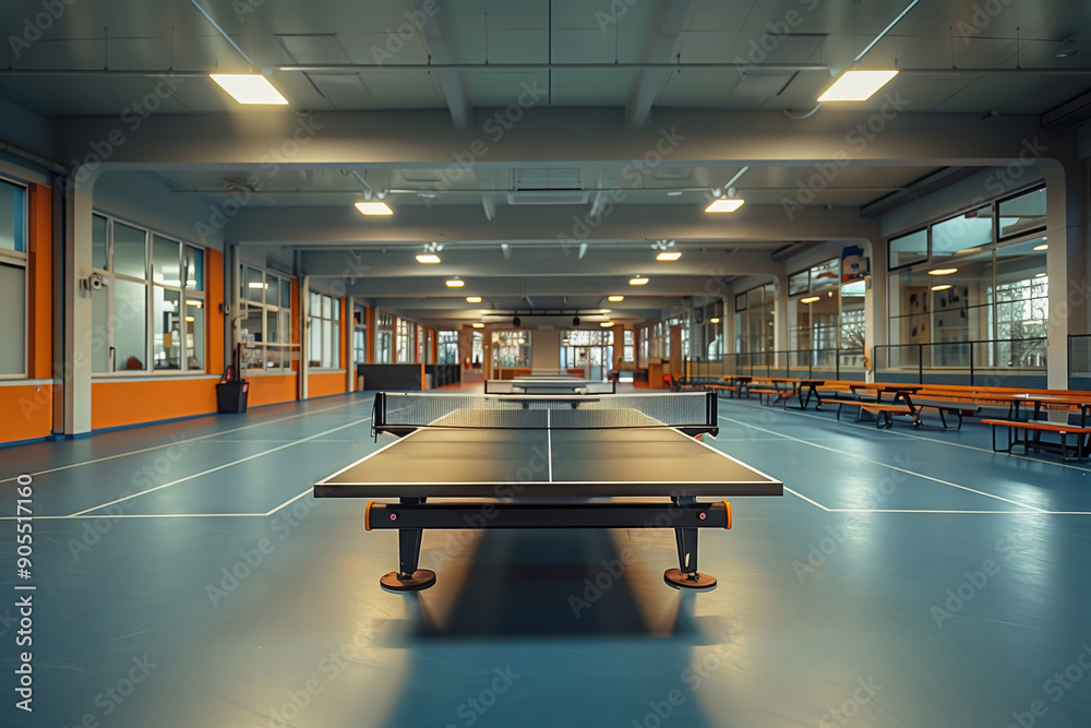 Ping Pong Table Set Ready for Action in a Brightly Lit Sports Hall ...