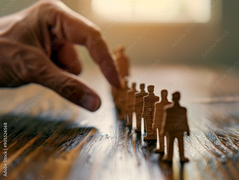 A hand reaches out to select a person from a line of standing figures ...