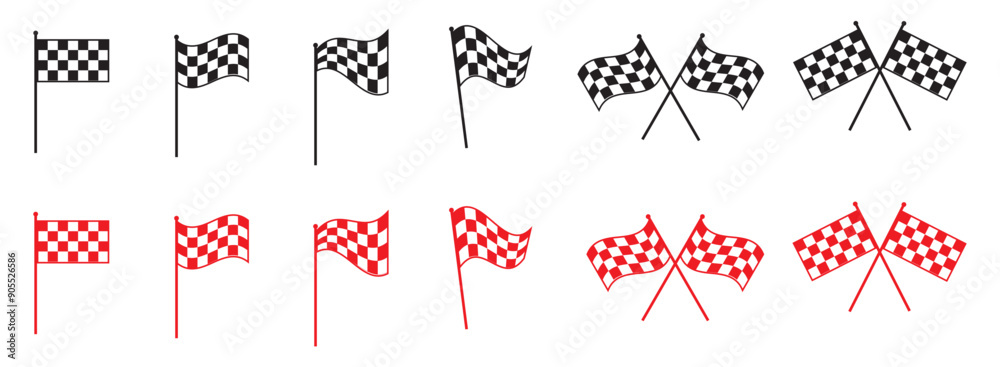 Racing flag icon set. Race flag icons collection. Start and finish ...