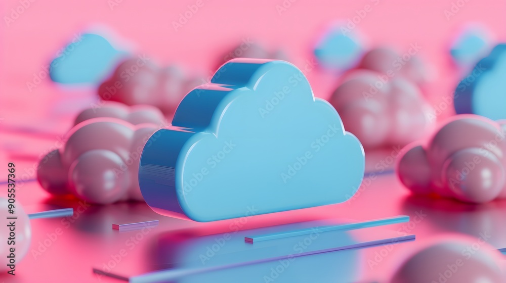 Abstract 3D illustration of blue cloud icons on a pink background ...