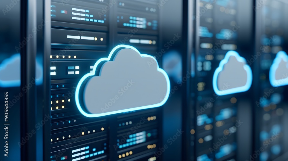 Cloud computing technology in server room. Digital virtual cloud ...