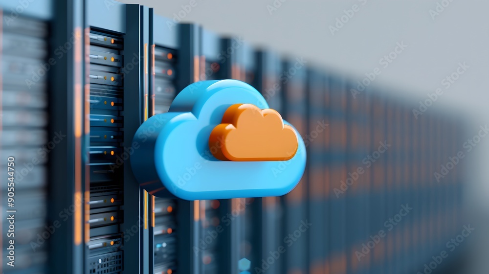 Cloud Storage Concept With Data Servers A Cloud Symbol Is Attached To Server Racks