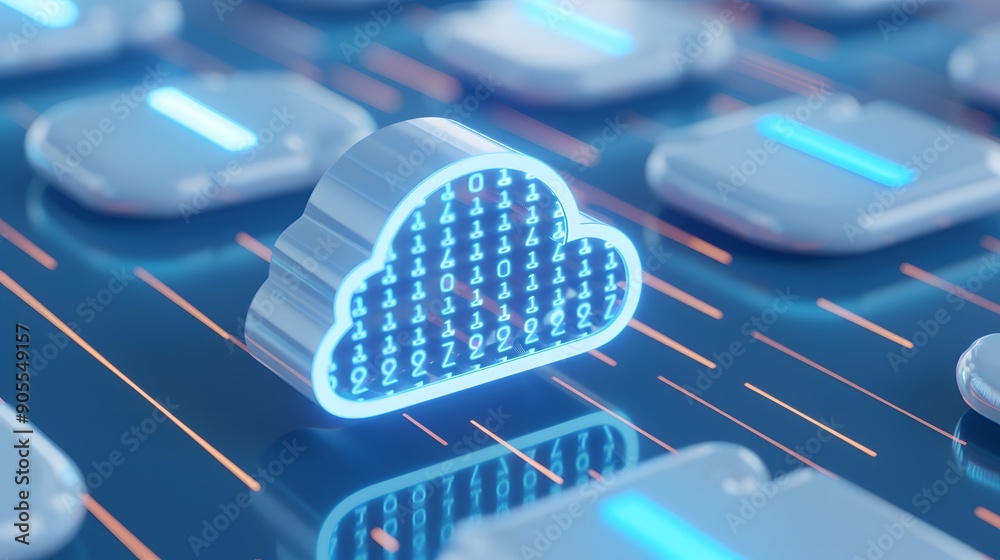 Digital Cloud Network 3d Rendering Cloud Computing Technology Concept With Binary Code Inside