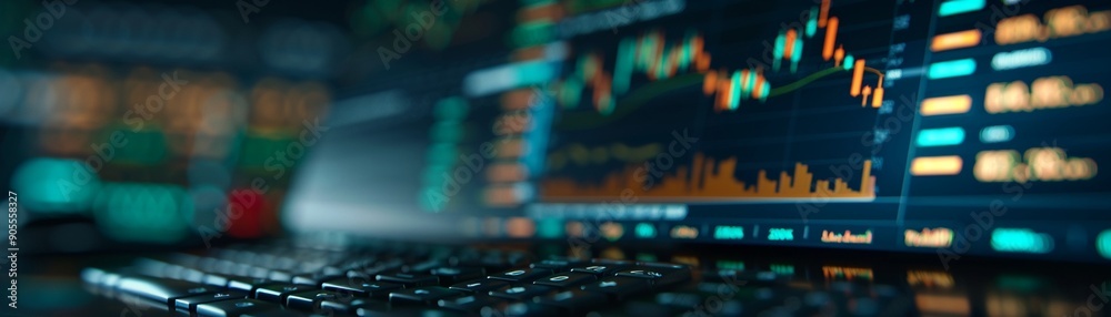 Piled financial instruments and banking charts, with commercial ...