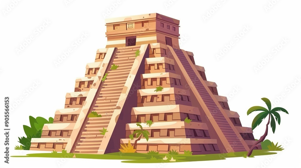 Maya ancient pyramid and Aztec temple ruin vector cartoon landmark ...