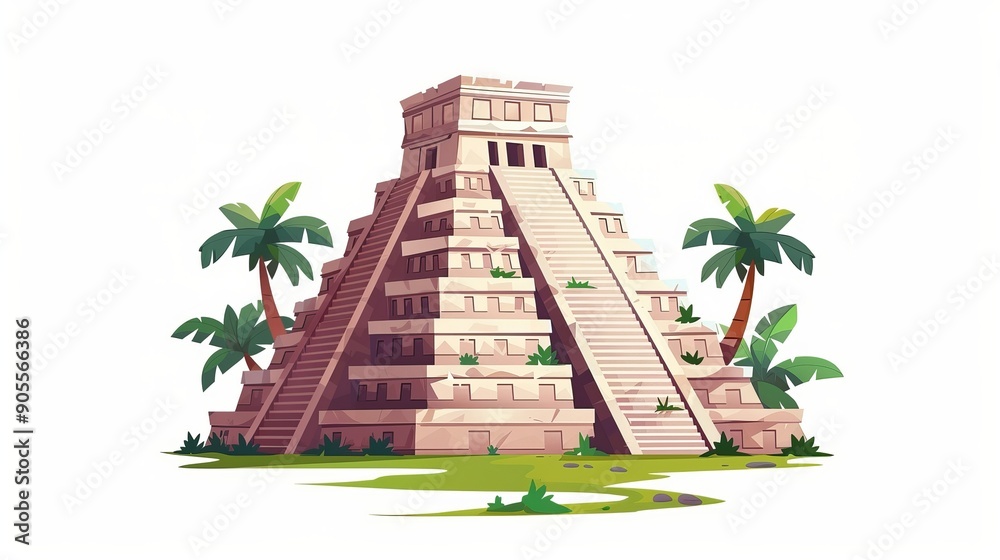 Maya ancient pyramid and Aztec temple ruin vector cartoon landmark ...