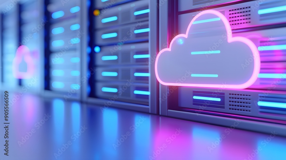 Modern Data Center With Cloud Computing Icon High Tech Server Racks And Digital Network