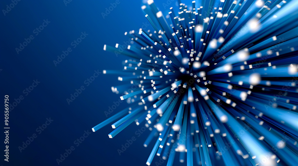 Fiber optic cables burst outward against a deep blue background ...