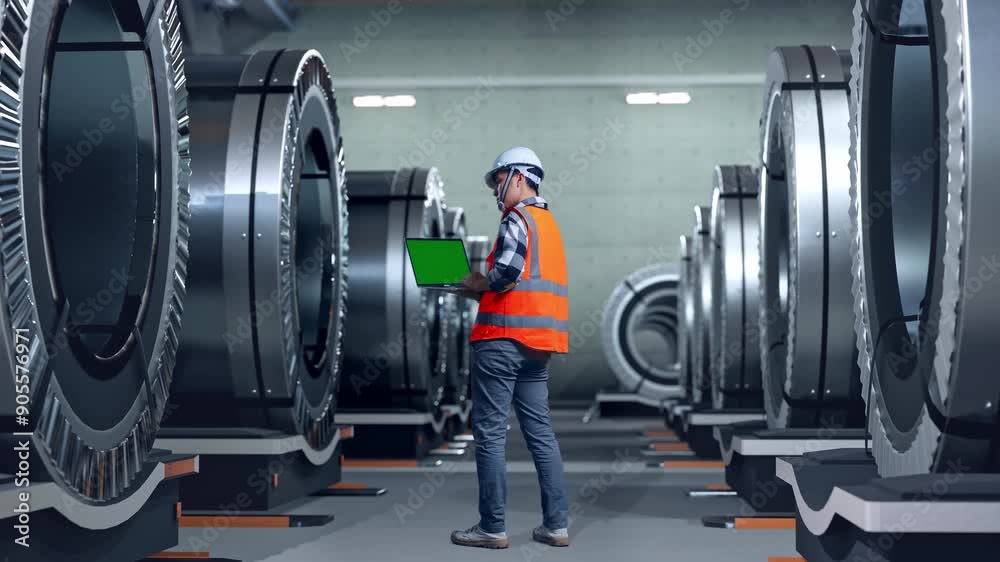 Full Body Back View Of Asian Male Engineer With Safety Helmet Working ...