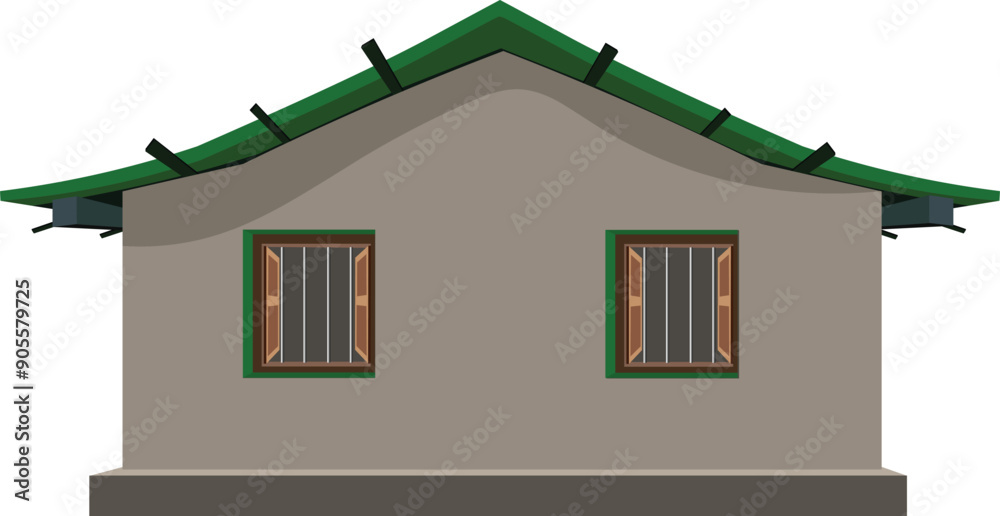 Village hut back view vector illustration isolated clipart for cartoon ...