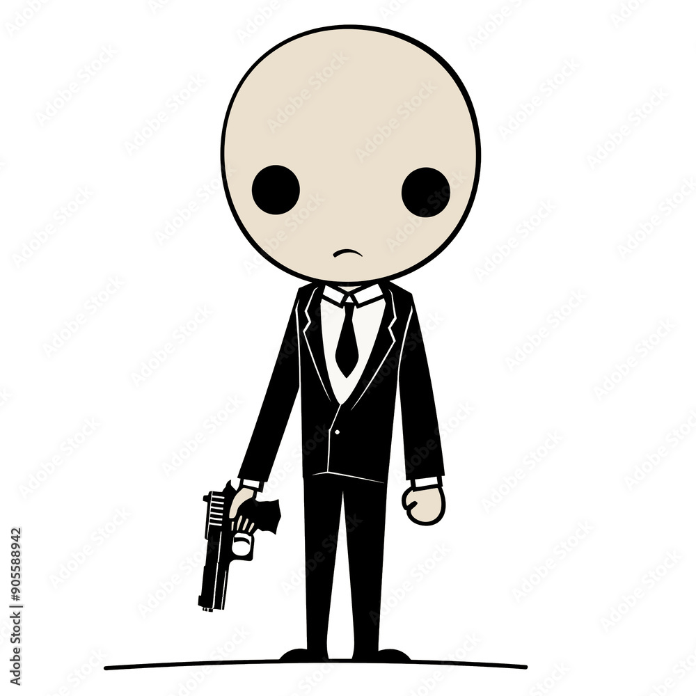 Cartoon Character Hit Man Wearing a Suit and Tie Holding a Handgun ...