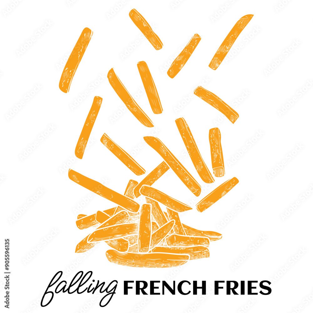 Hand drawn vector side view french fries. Tasty crispy fries with ...
