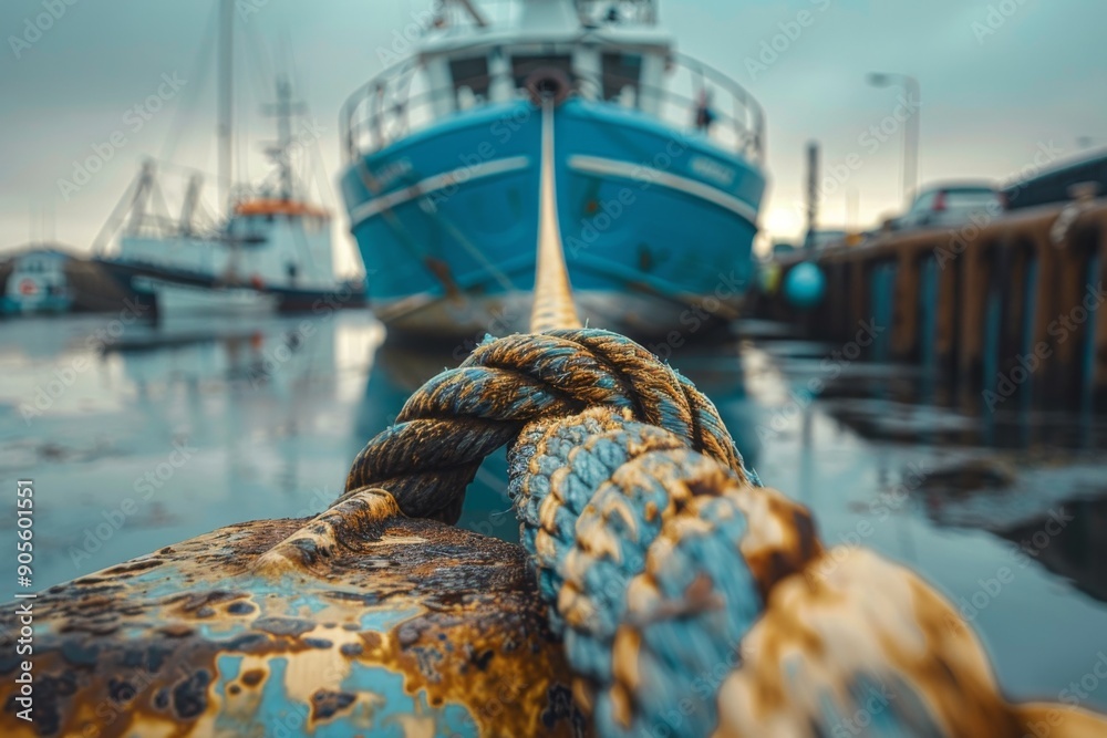Maritime Mooring Ropes Securing Vessels at the Port, Emblematic of ...