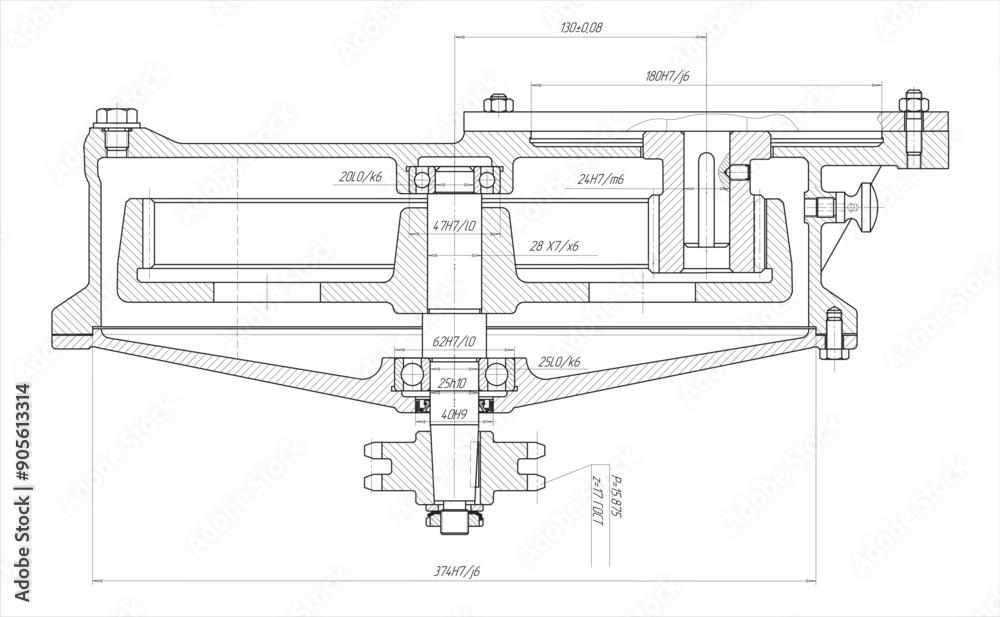 Assembly drawing of reducer. Vector working drawing of steel mechanical ...