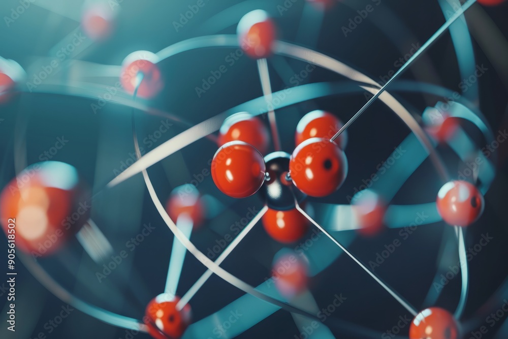 3d background with molecular model of atomic structure of a single atom ...