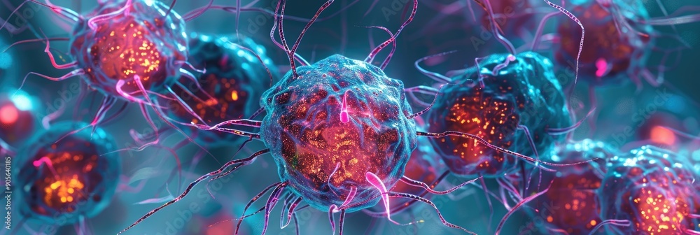 Brain cancer cells of glioblastoma viewed under a microscope Stock ...