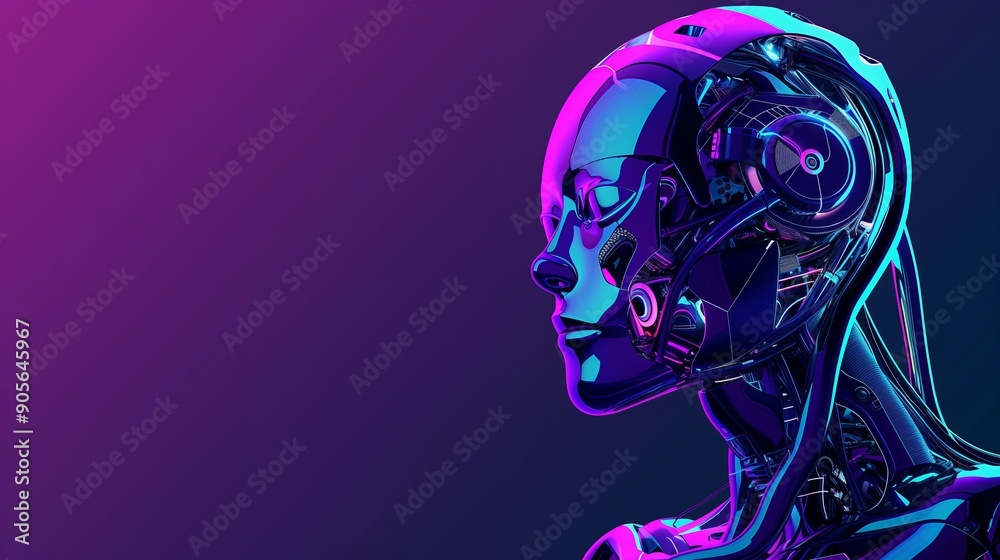 Technology background with AI concept for the future. AI robot on a ...