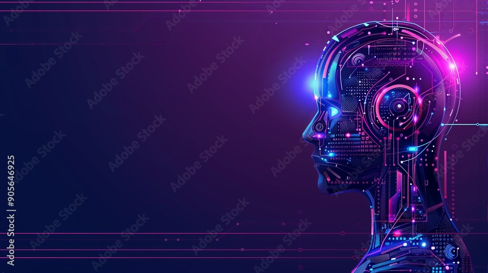 Technology background with AI concept for the future. AI robot on a ...