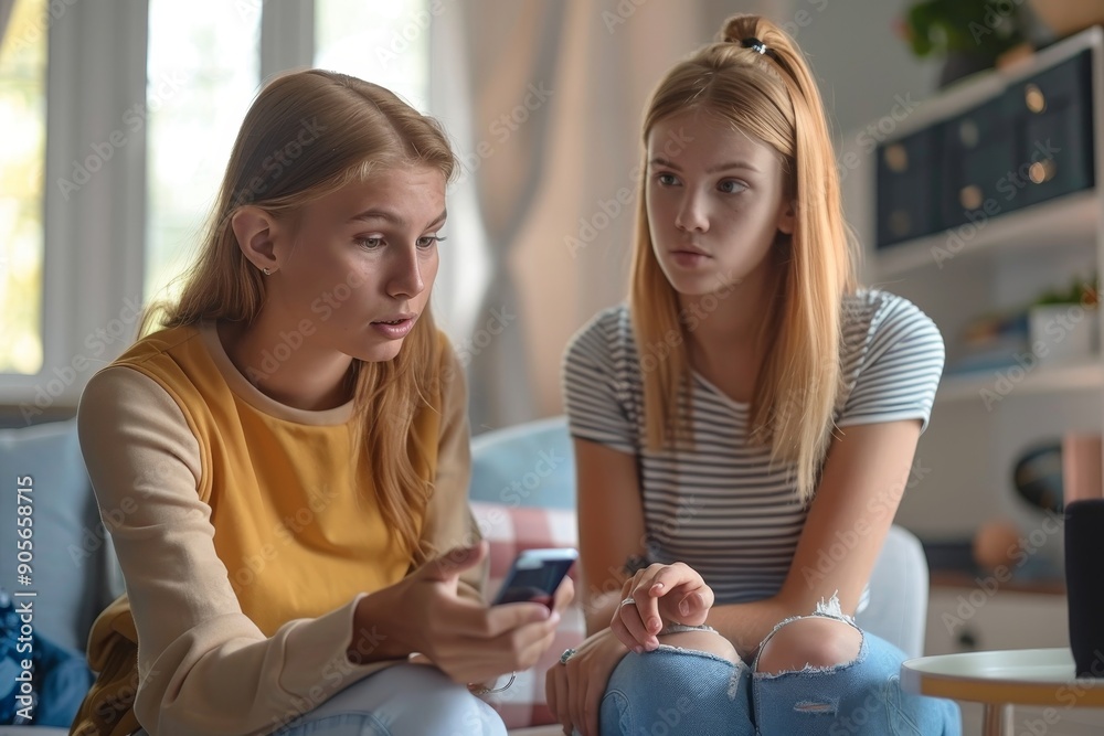 Strict mother scolding teenage schoolgirl daughter for bad marks, girl ...