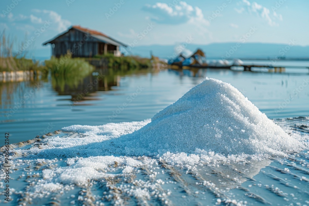Salt Harvest at a Traditional Sea Salt Farm, Evaporation Ponds and ...