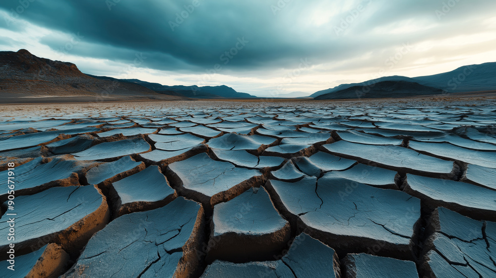 Dry, cracked desert landscape with detailed fissures in the earth ...