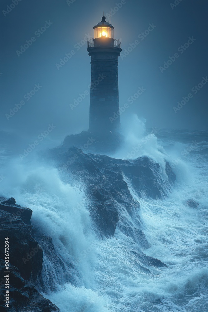 Beacon of Hope Amidst the Storm - A lighthouse stands tall against ...