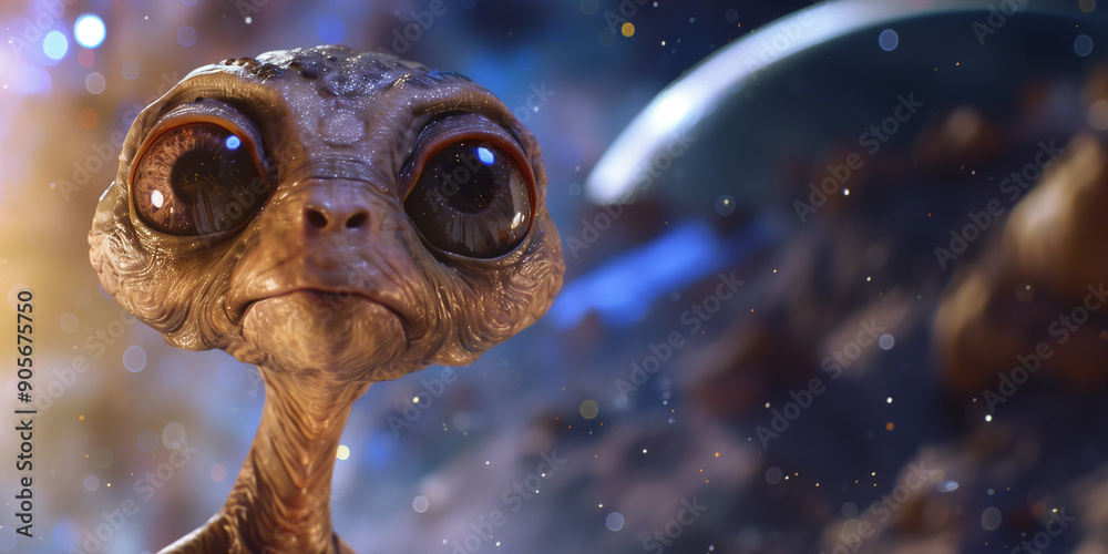 Adorable alien humanoid in space. A cute, wide-eyed extraterrestrial ...