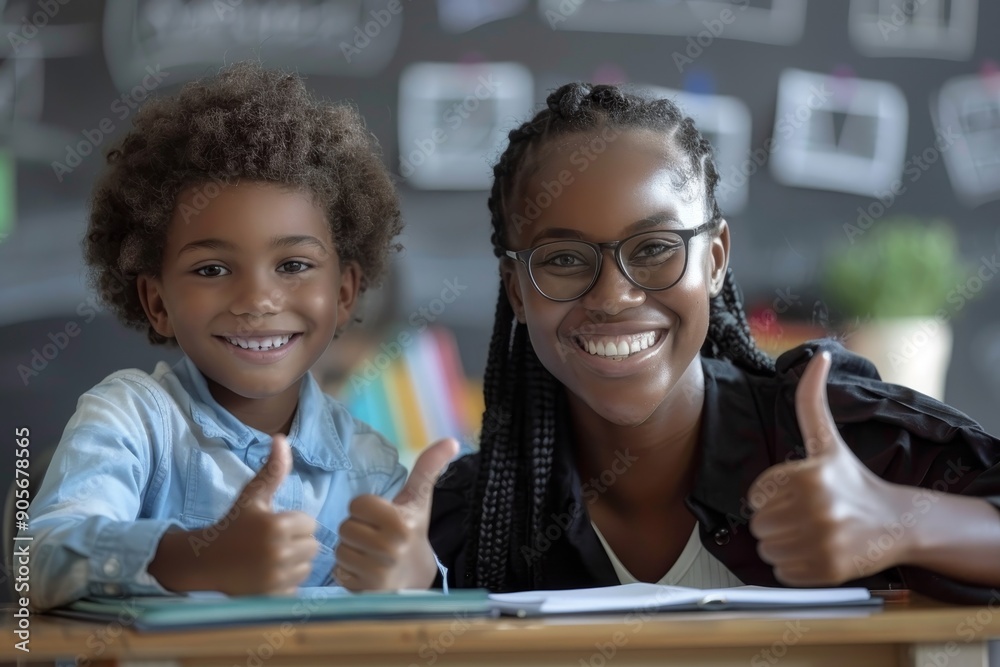 Tutoring and mentorship concept. Black female teacher and happy ...
