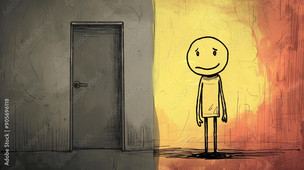 Split Image Sketch of a Stick Figure Person With a Worried Expression ...