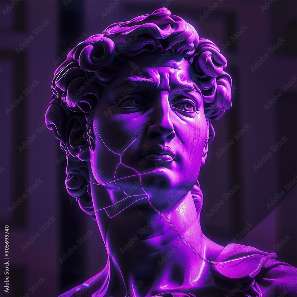 Neon Statue. Surrealistic Vaporwave Vibe of Purple Neon David Statue by ...