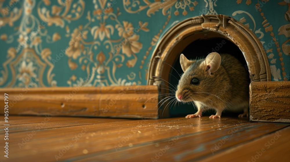 Mouse Hole in Luxurious Old-fashioned Room with Green Floorboards Stock ...