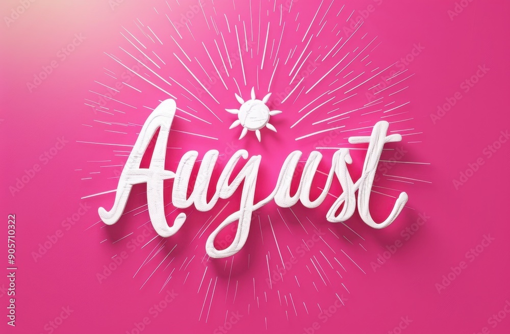 An appreciating font design of the word "August" in pink with a sun ...