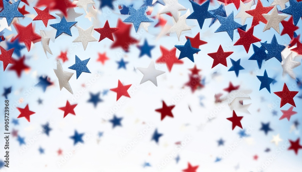 festive pattern with flying falling red blue white stars in colors of ...