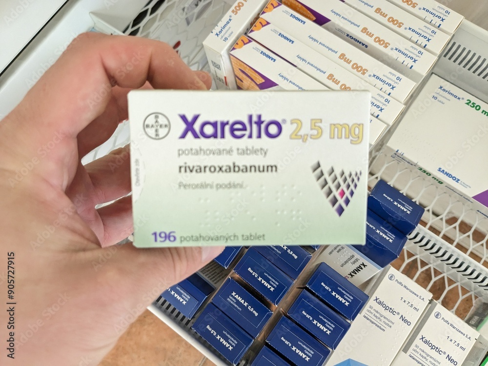 Prague,Czech Republic-August 7 2024: XARELTO box of medication with ...