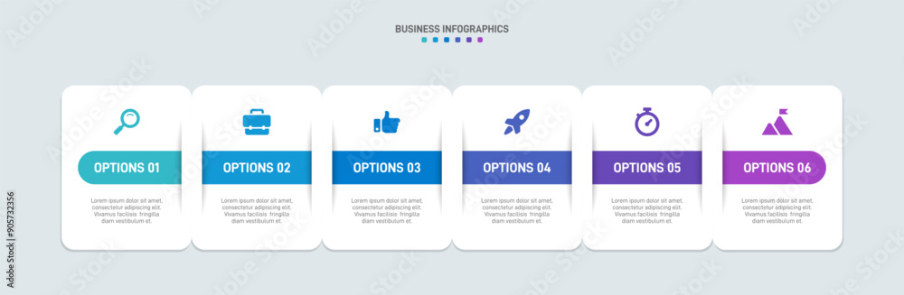 Horizontal progress bar featuring 6 arrow-shaped elements, symbolizing ...