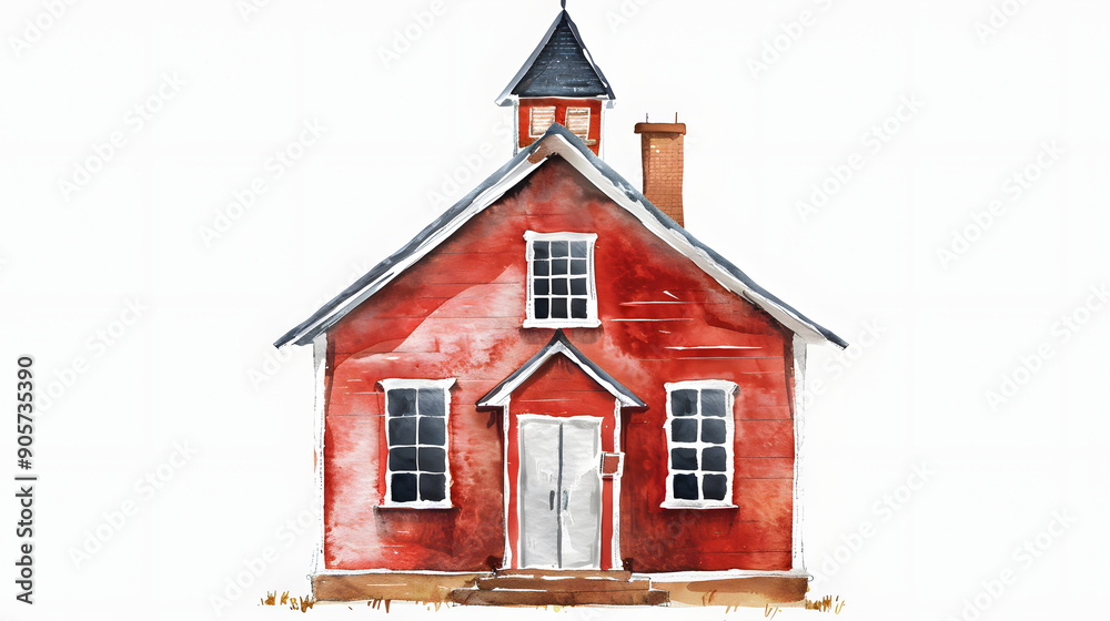 watercolor school house clip art, architecture illustration. school ...