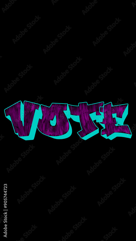 purple and blue neon glowing vote 3d text message sign in a fluorescent ...