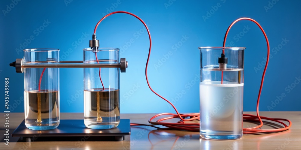 Electrolysis of Water Two Beakers with Electrodes and Red Wires ...