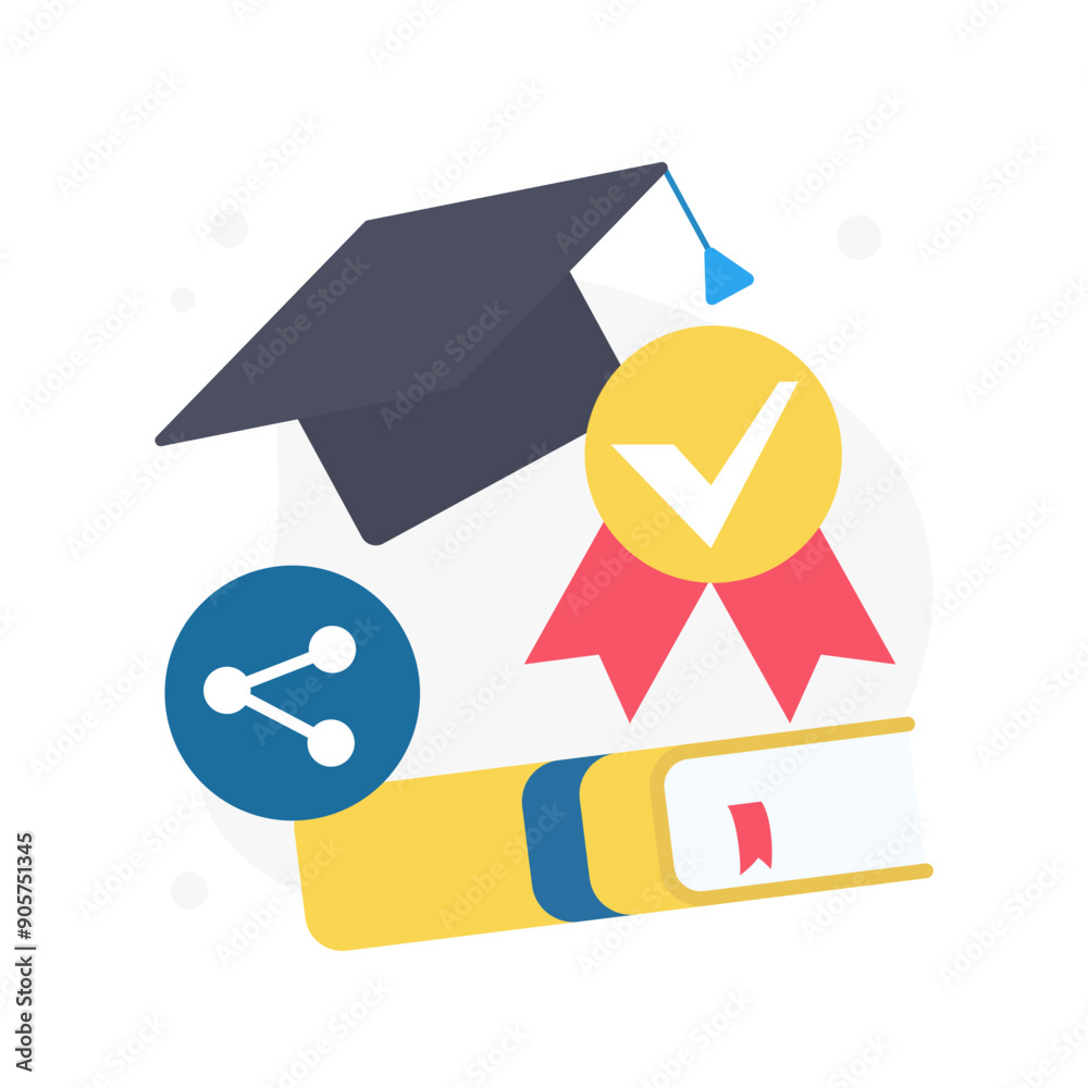Graduation and academic education symbols, graduate hat, tick and book ...
