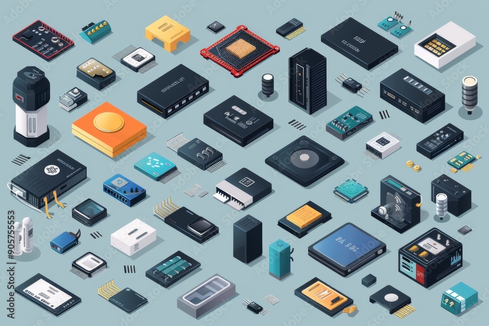 Isometric Vector Illustration of Electronic Component Icons, a Modern ...