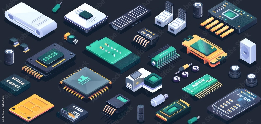 Isometric Vector Illustration of Electronic Component Icons, a Modern ...