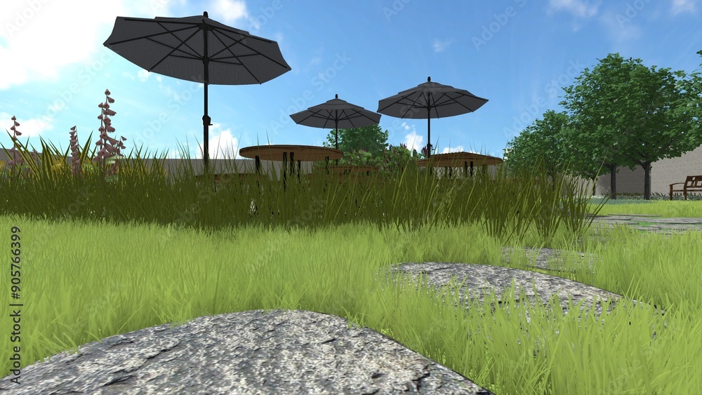 3d image of the landscape design of the home territory. Landscaping of ...