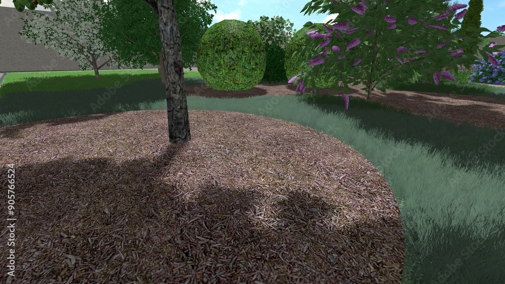 3d image of the landscape design of the home territory. Landscaping of ...