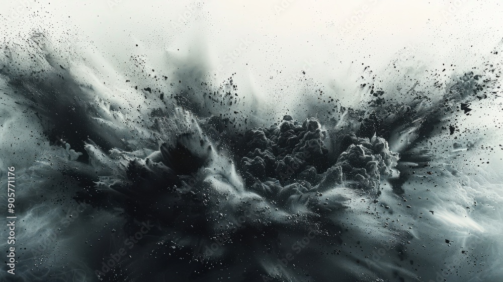 A striking background showing black charcoal powder erupting in a cloud ...