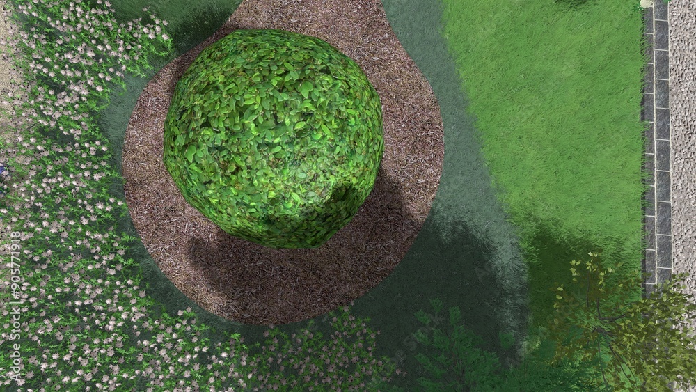 3d image of the landscape design of the home territory. Landscaping of ...